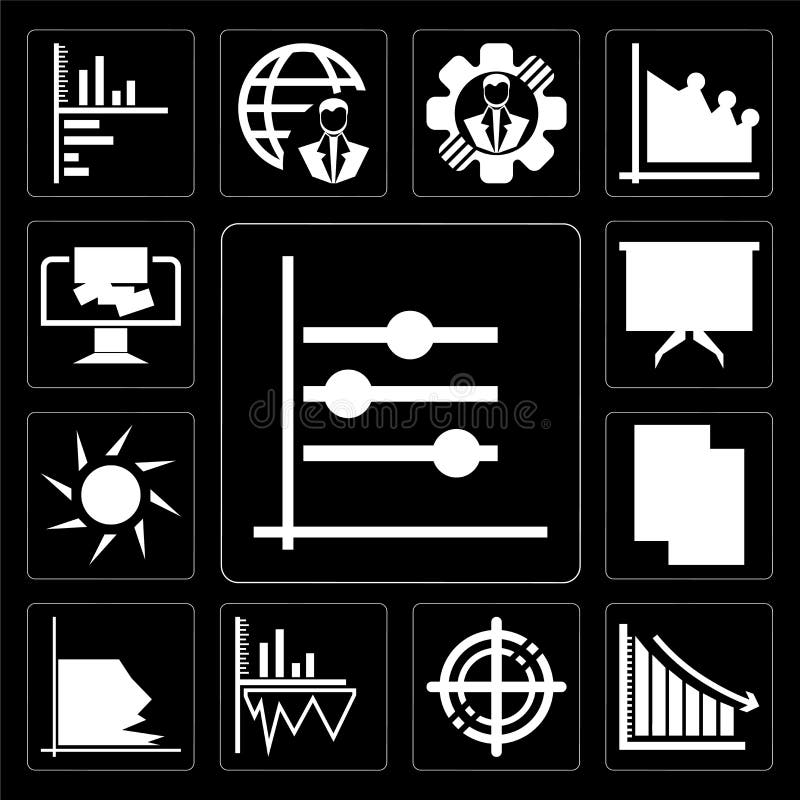 Set of Box Plot Graphic, Increasing Bars Targeting, Analytics, Multiple Variable Point Line Data ...