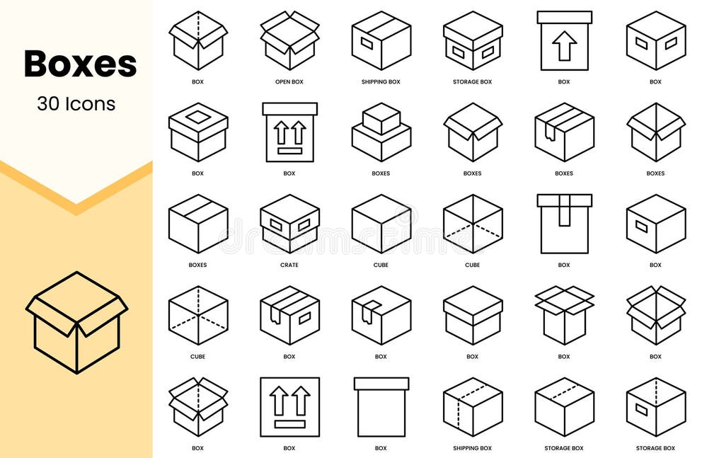 Set of Boxes Icons. Simple Line Art Style Icons Pack Stock Vector ...