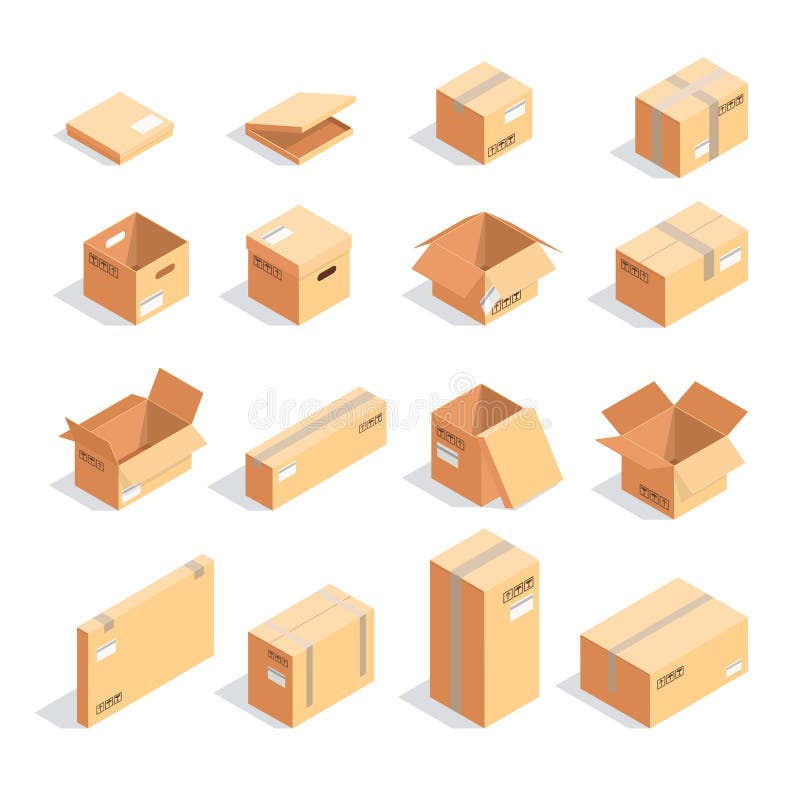 Set of Boxes in Isometric View Isolated on White Background. Stock ...