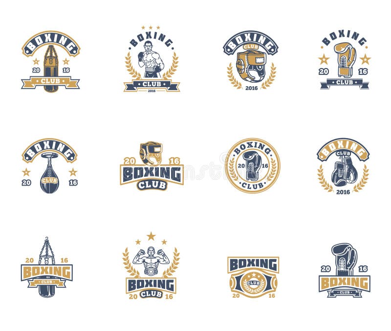 Set Boxing Badges, Stickers Isolated on White. Stock Vector ...