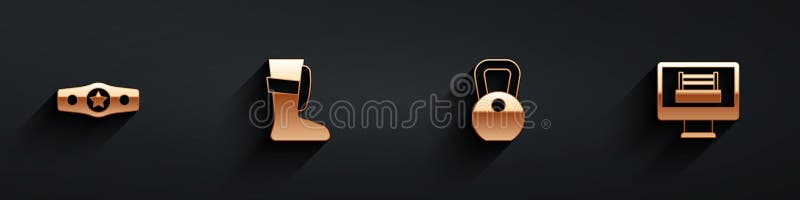 Set Boxing Belt, Sport Boxing Shoes, Weight and Ring Icon with Long ...