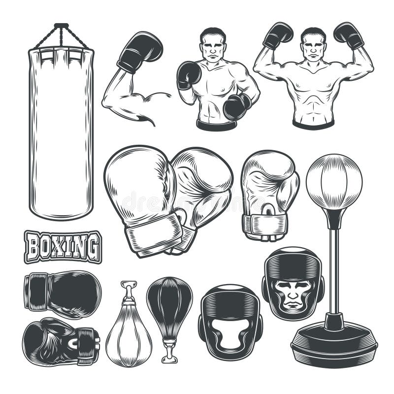 Set Boxing Icons Isolated on White. Stock Illustration - Illustration ...