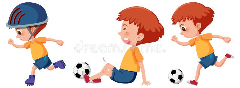 Set of a Boy Cartoon Character Doing Different Activities Stock Vector ...