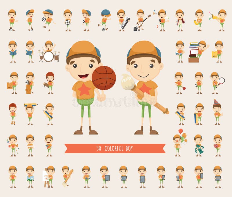 Set of Boy Character Collection Stock Vector - Illustration of pencil ...