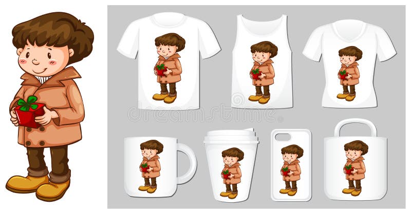 Set Boy Character on Different Product Illustration Stock Vector ...