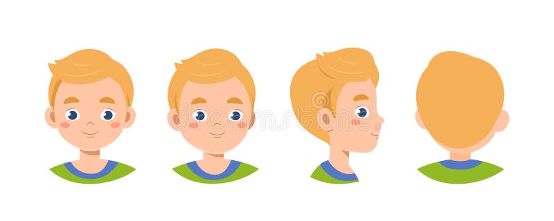 Set of Boy Heads. Blonde Schoolboy from Different Angles of View Stock ...