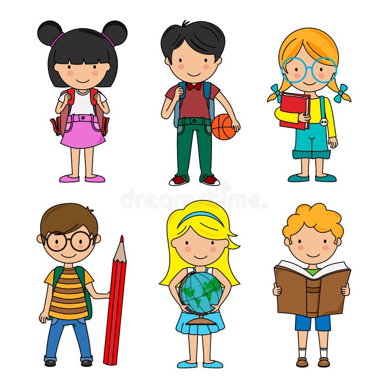 Set of Boys and Girls Students Stock Vector - Illustration of young ...