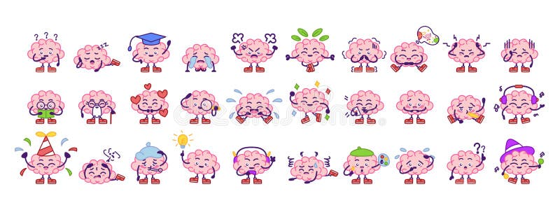Set of brain cartoons stock vector. Illustration of intelligence ...