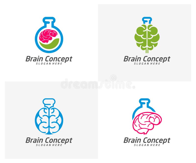 Set of Brain Lab Logo Design Vector Template. Think Idea Concept Stock ...