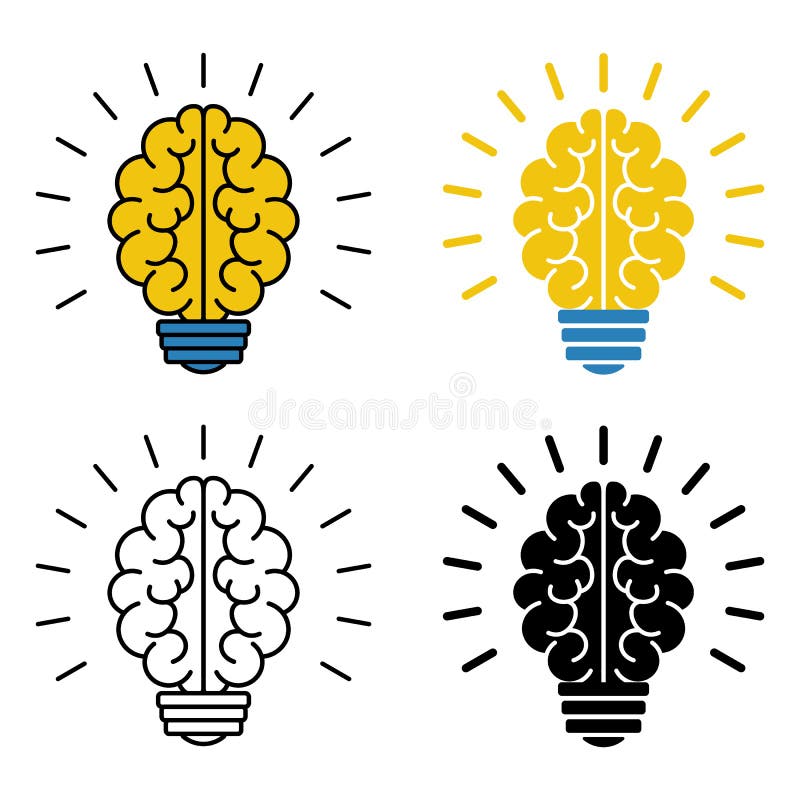 Set of Brain Light Bulb Icons. Vector Illustration Stock Vector ...