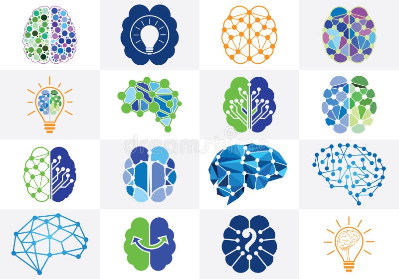 Set of Brain Logo, Sign Symbol. Creative Abstract Brain Logo Design ...