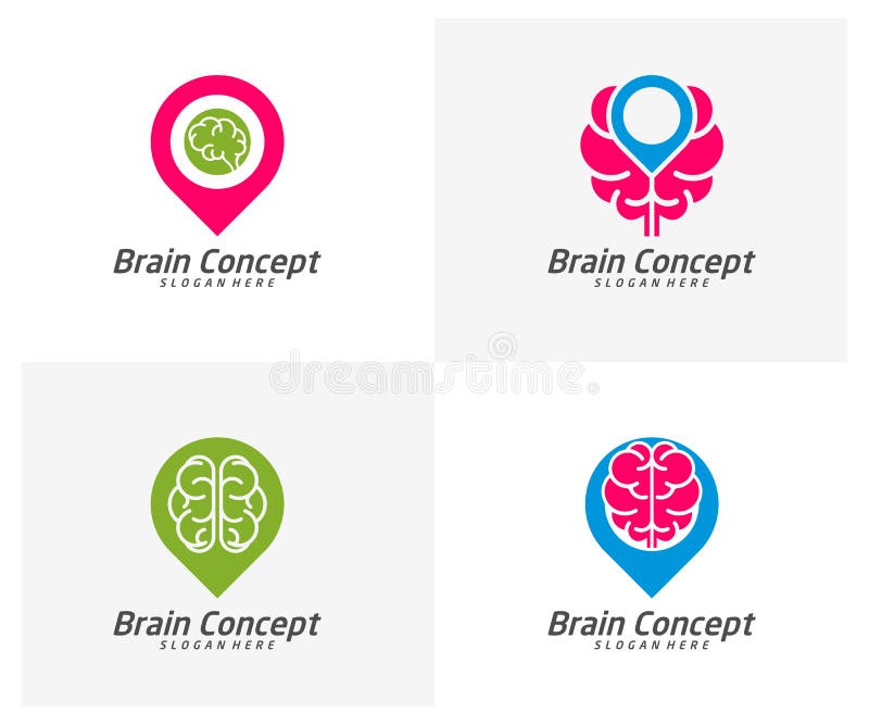 Set of Brain Point Logo Design Vector Template. Think Idea Concept ...