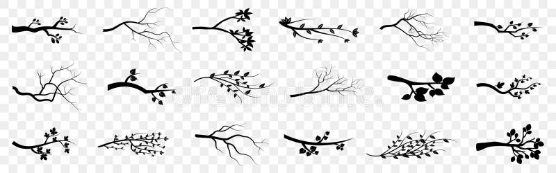 Set of Branch Silhouette Icons. Tree Branch Collection. Set of Cartoon ...