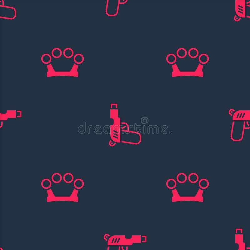 Set Brass Knuckles and Pistol or Gun on Seamless Pattern. Vector Stock ...