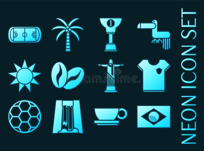 Set of Brazil Blue Glowing Neon Icons Stock Vector - Illustration of ...