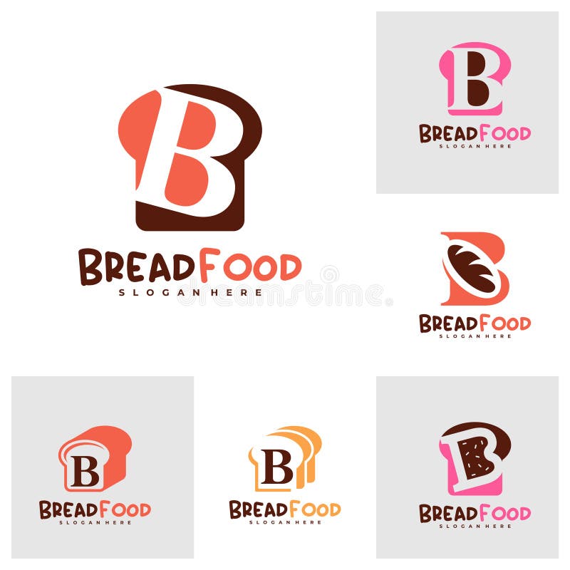 Set of Bread with B Logo Vector Template, Creative Bread Fast Logo ...
