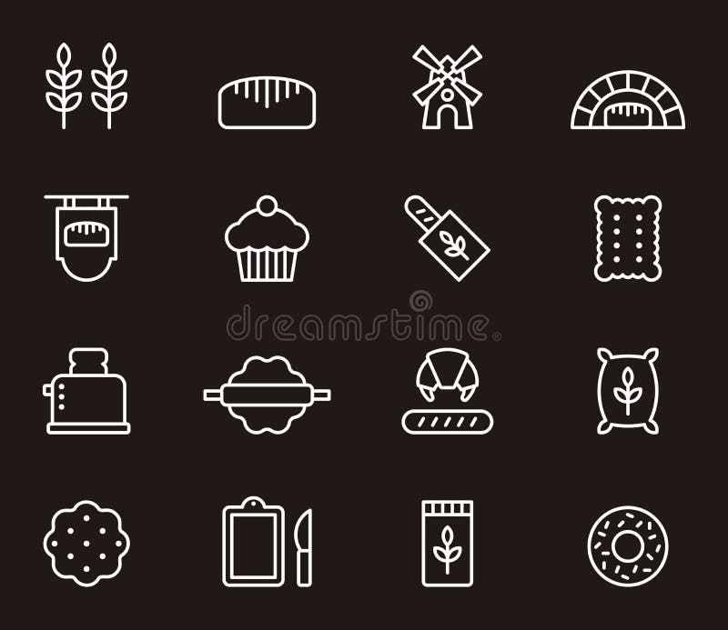 Set of Bread and Bakery Icons Stock Vector - Illustration of toaster ...