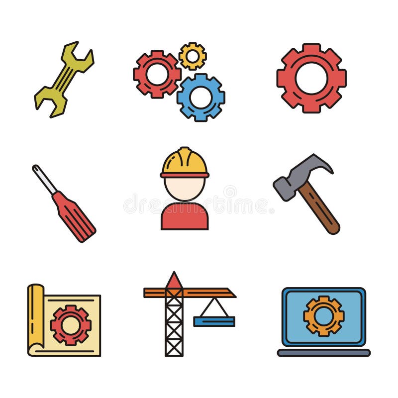 Set of Engineering Related Vector Illustration. Engineering Icons Stock ...
