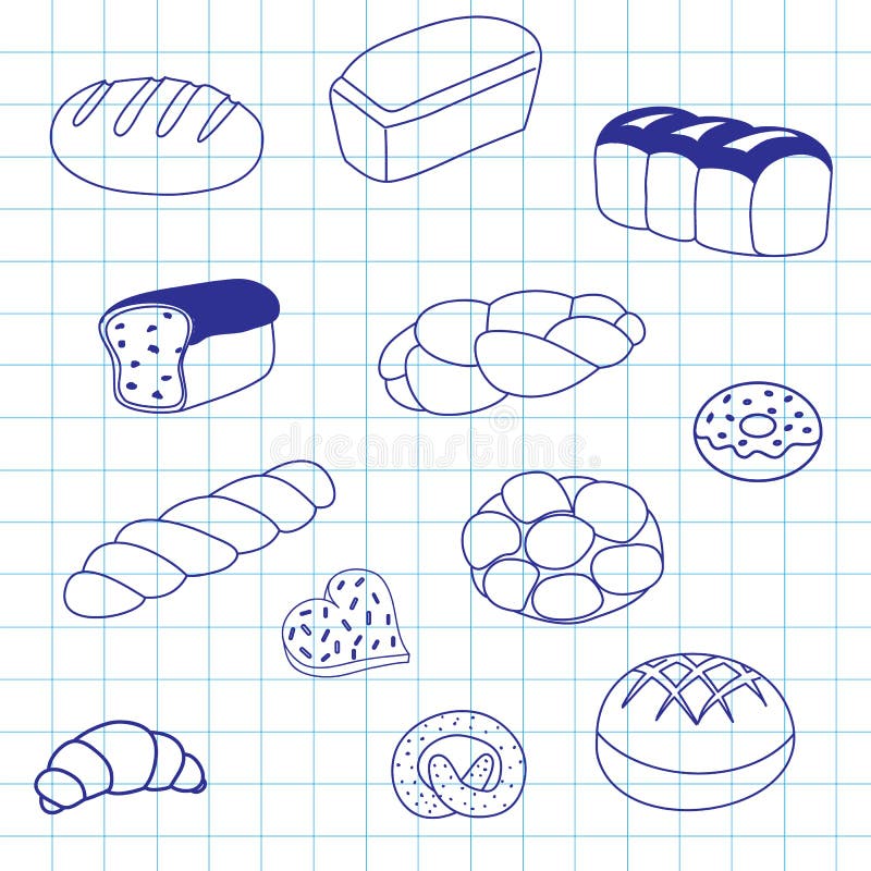 A Set of Bread and Rolls, Sketch in a Notebook Stock Vector ...