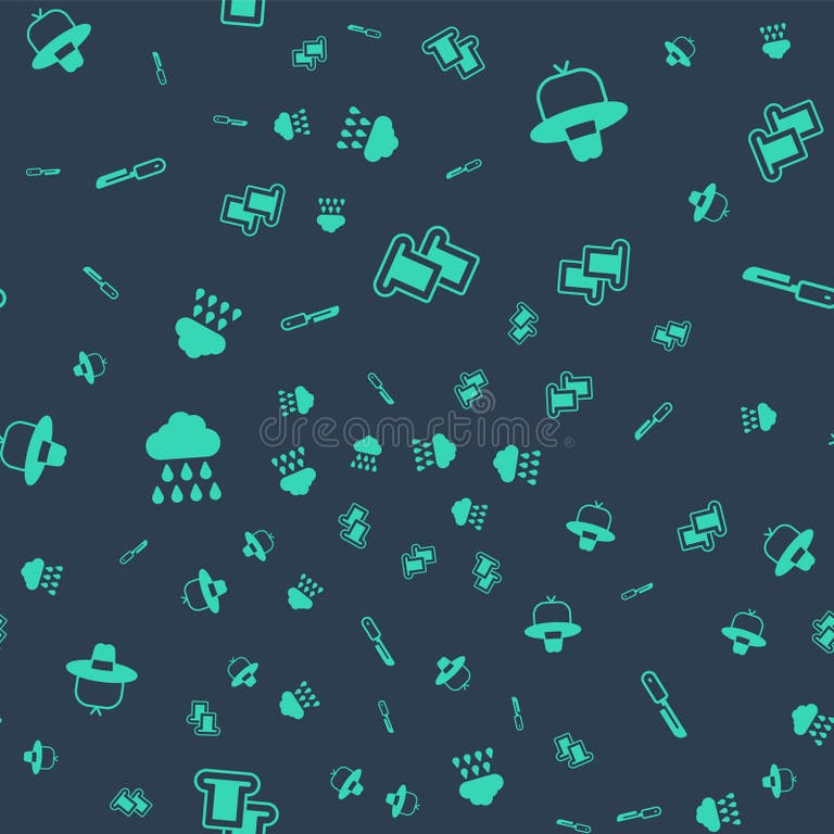 Set Bread Toast, Camping Hat, Cloud with Rain and Knife on Seamless ...