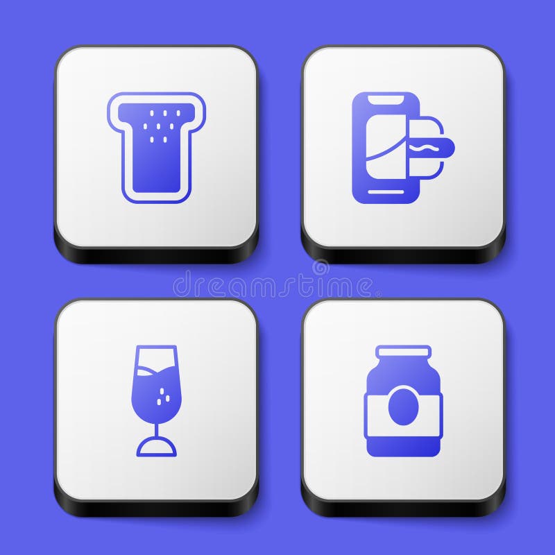 Set Bread Toast, Food Ordering on Mobile, Wine Glass and Jam Jar Icon ...