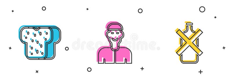 Set Bread Toast, Positive Thinking and No Alcohol Icon. Vector Stock ...
