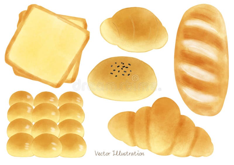 Set of Bread, Vector Illustration Stock Vector - Illustration of brown ...