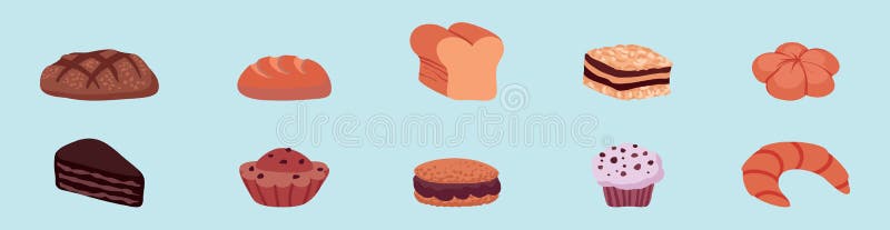 Set of Breads Cartoon Icon Design Template with Various Models. Vector ...