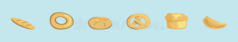 Set of Breads Rolls Cartoon Icon Design Template with Various Models ...