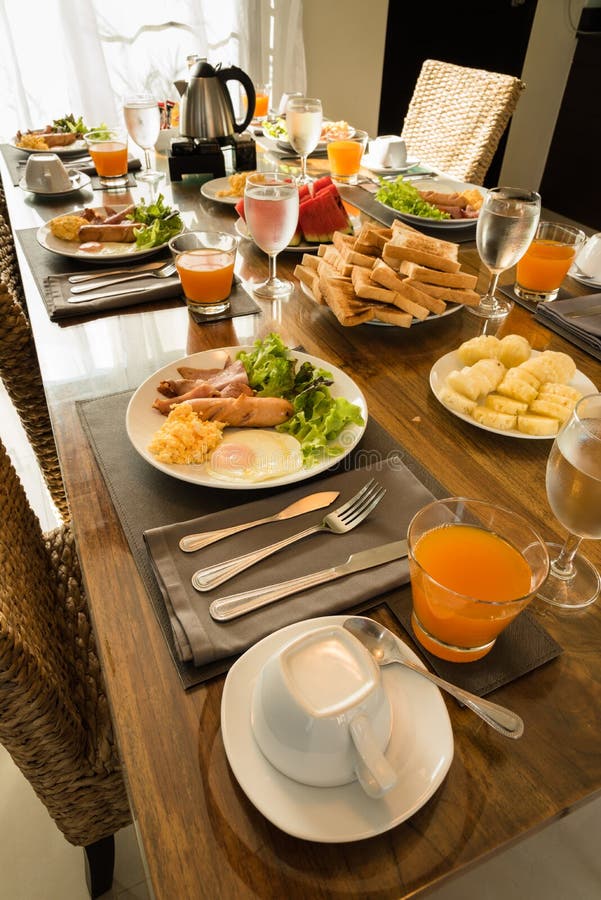 Set of Break Fast Prepared on Table Stock Image - Image of porcelain ...