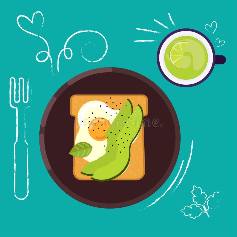 Set of Breakfast Food on Bright Background in Flat Design Style Stock ...