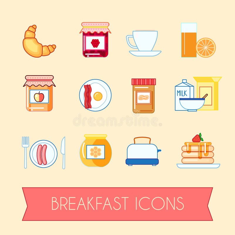 Set of breakfast icons stock vector. Illustration of oatmeal - 83453472