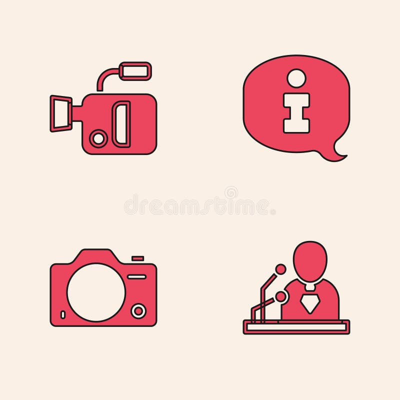 Set Breaking News, Cinema Camera, Information and Photo Icon. Vector ...