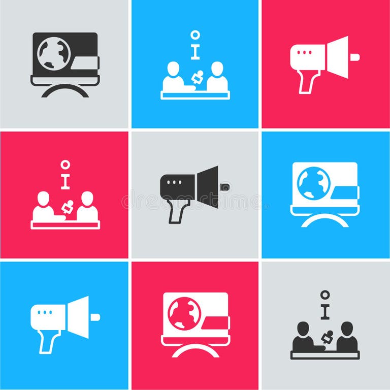 Set Breaking News, Interview and Megaphone Icon. Vector Stock ...
