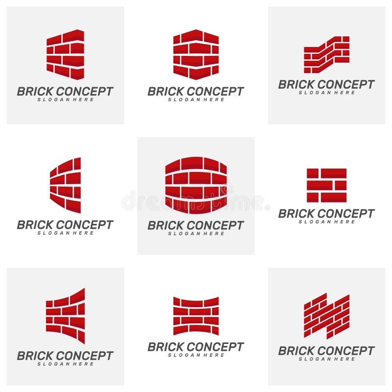 Set of Brick Building Logo Design Vector, Brickwork Simple Modern Logo ...