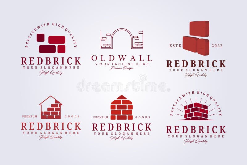 Set of Brick Wall Bricklayer Logo Icon Label Symbol Vector Illustration ...