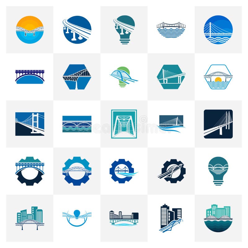 Set of Bridge Logo Design Vector Illustration, Creative Bridge Logo ...