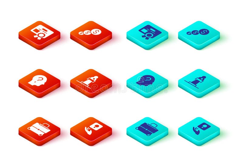 Set Briefcase, Light Bulb, Head with Question Mark, Speaker, Financial ...