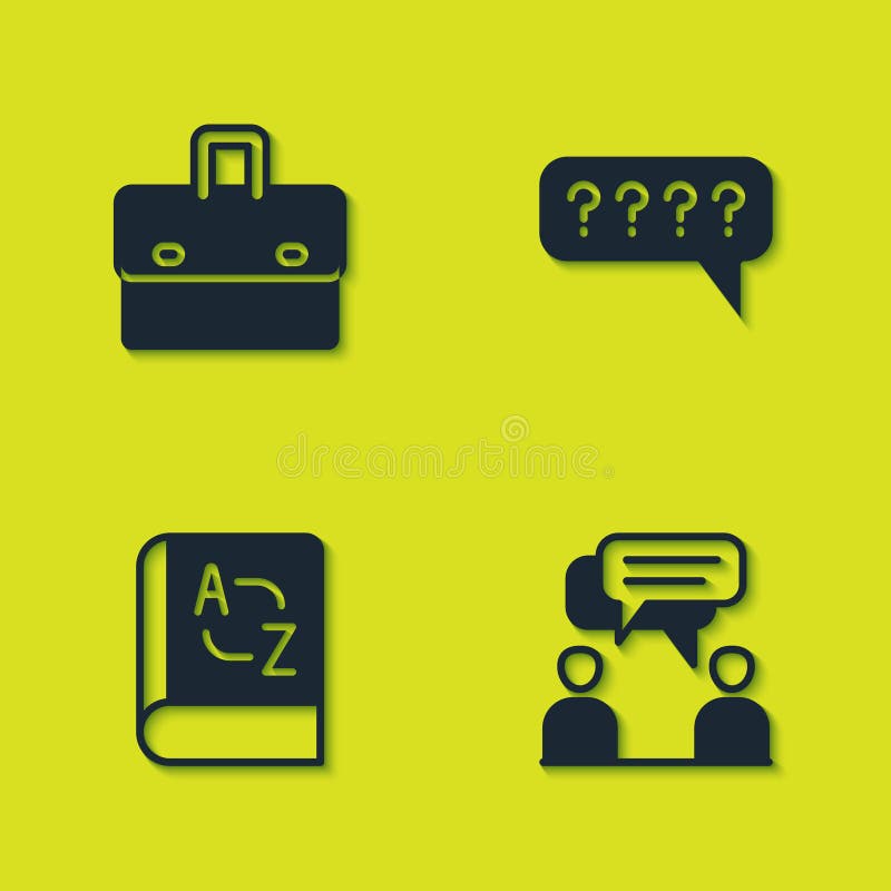 Set Briefcase, Two Sitting Men Talking, Translator Book and Speech ...