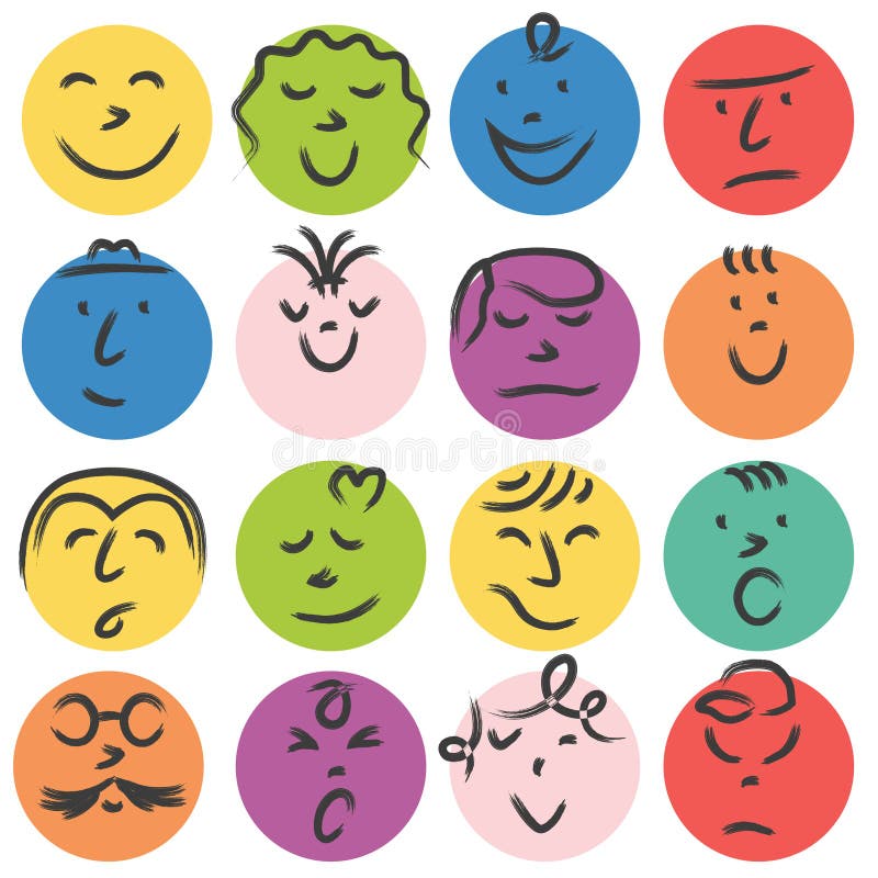 Set of Bright Abstract Textured Emoticons. Different Emotional ...