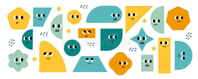Set of Bright Basic Geometric Shapes with Facial Emotions. Different ...