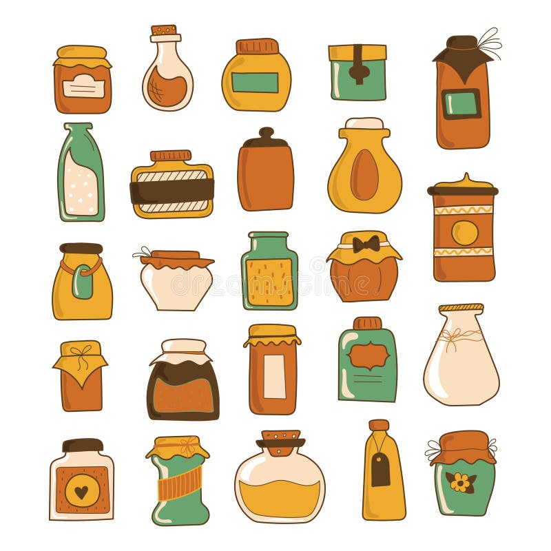 Set of 24 Bright Beautiful Jam Jars. Large Set of Hand Drawn Mason Jar ...