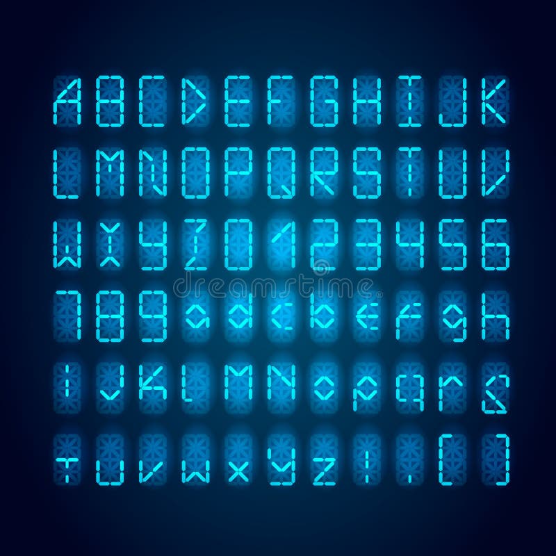 Set of Bright Blue Digital Retro Clock Font on Dark Stock Vector ...