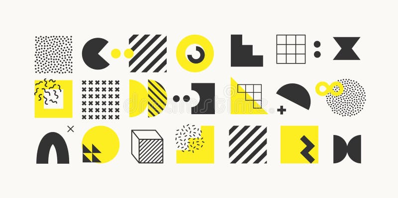 Set of Bright Bold Geometric Shapes and Textures. Trendy Graphic ...