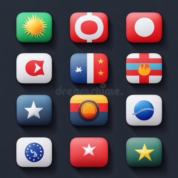Set of Bright Buttons with Flags of the World. Vector Illustration ...