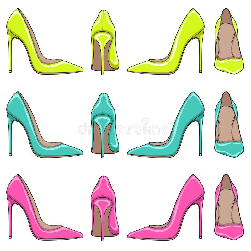 Set of Bright Color Illuminations of Female Classical Shoes with High ...