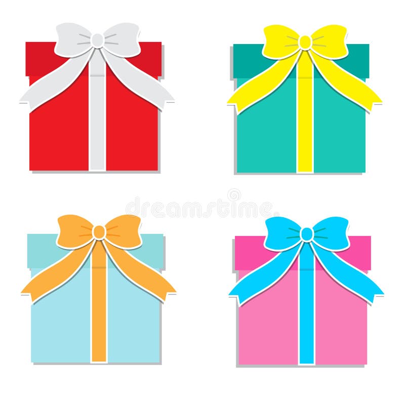 Set of Bright Colored Paper Gift Boxes with Bows Stock Illustration ...