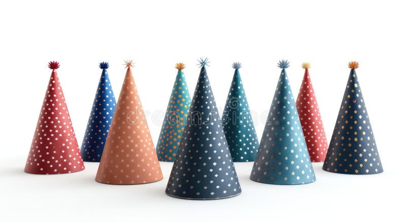 A Set of Bright Colored Paper Party Hats Stock Illustration ...