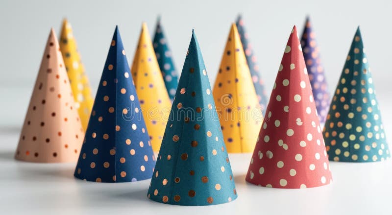 A Set of Bright Colored Paper Party Hats Stock Illustration ...