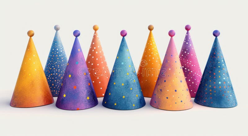 A Set of Bright Colored Paper Party Hats Stock Illustration ...